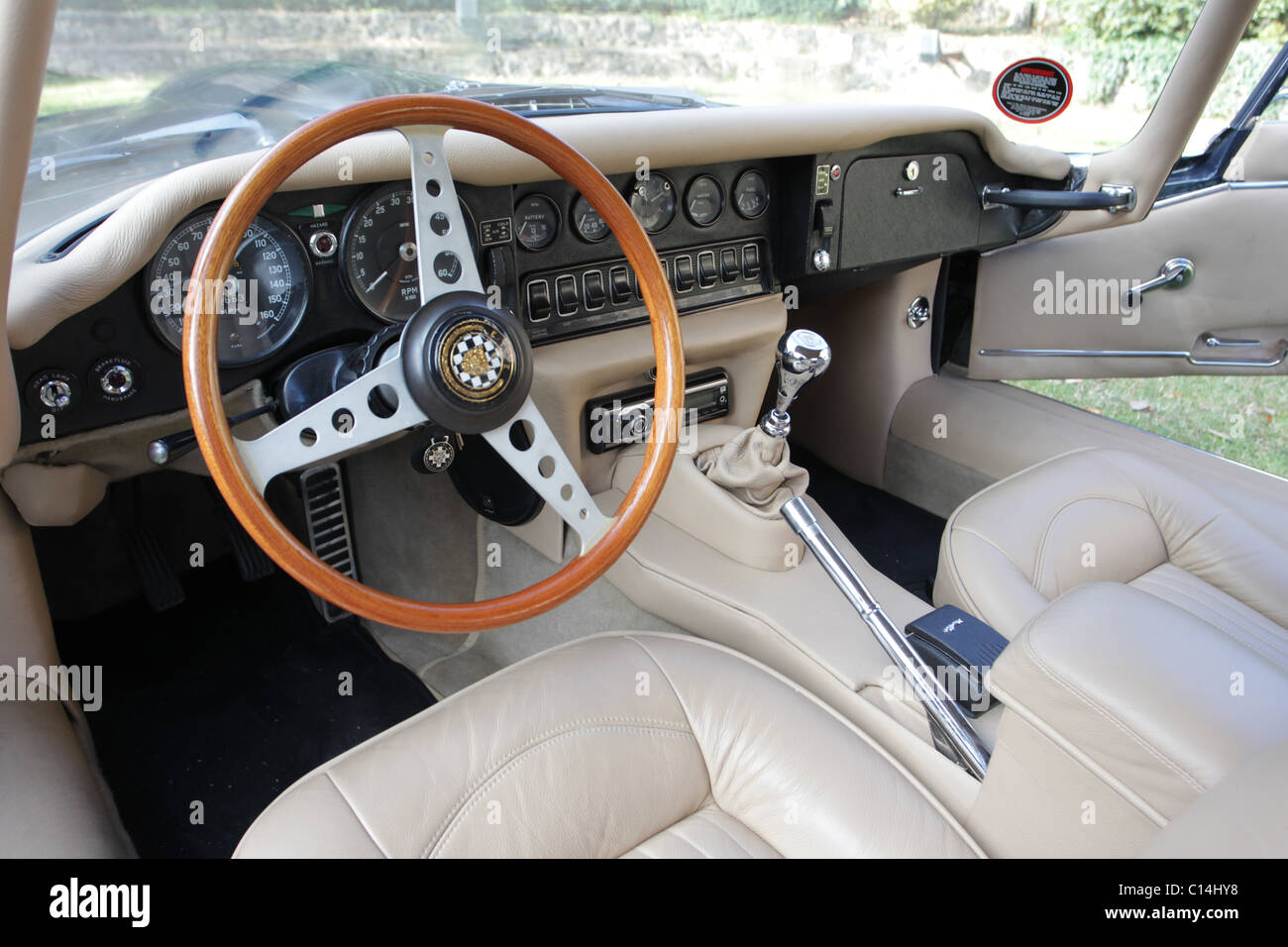 Interior of Jaguar E type left hand drive Stock Photo - Alamy