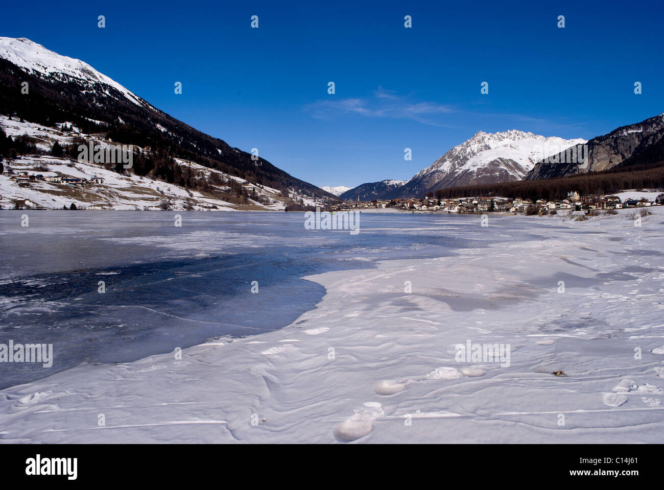 Alpine Lake with snow, ice and water Stock Photo - Alamy
