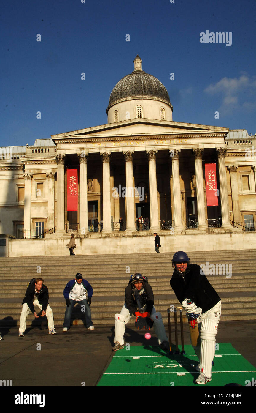 People play cricket at the launch of The Everest Test in Trafalgar ...