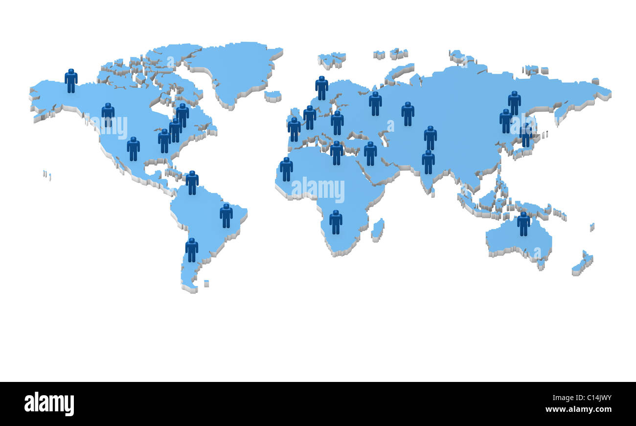 Blue map and team world Stock Photo - Alamy