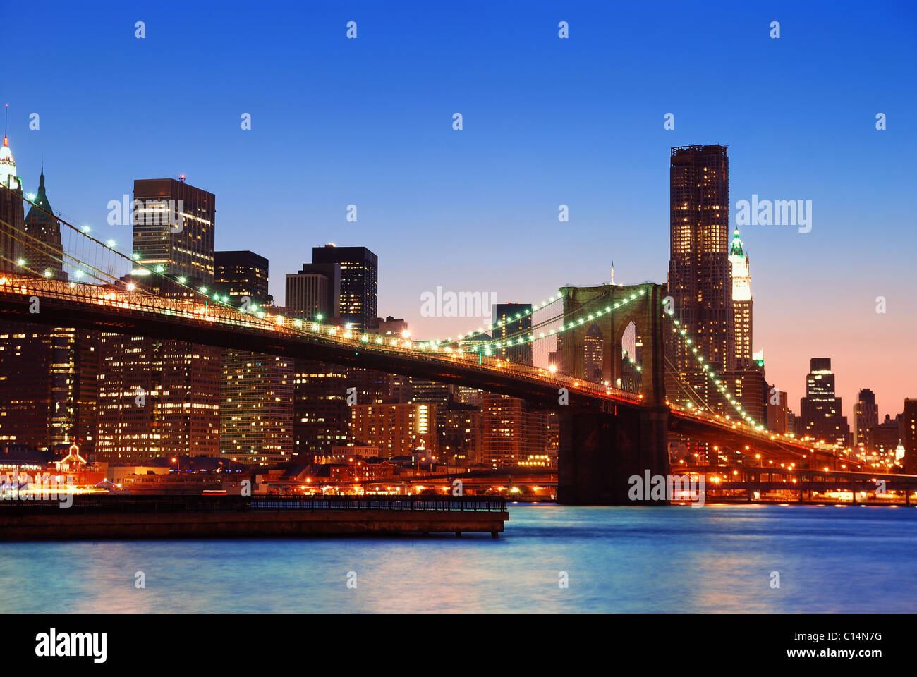 New York City Manhattan skyline panorama sunset scene with urban city ...