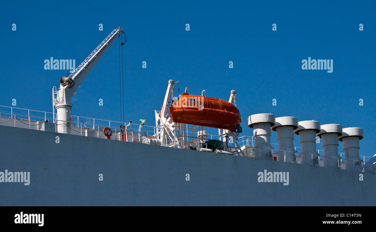 Lifeboat and launch on the deck of a large ship Stock Photo - Alamy