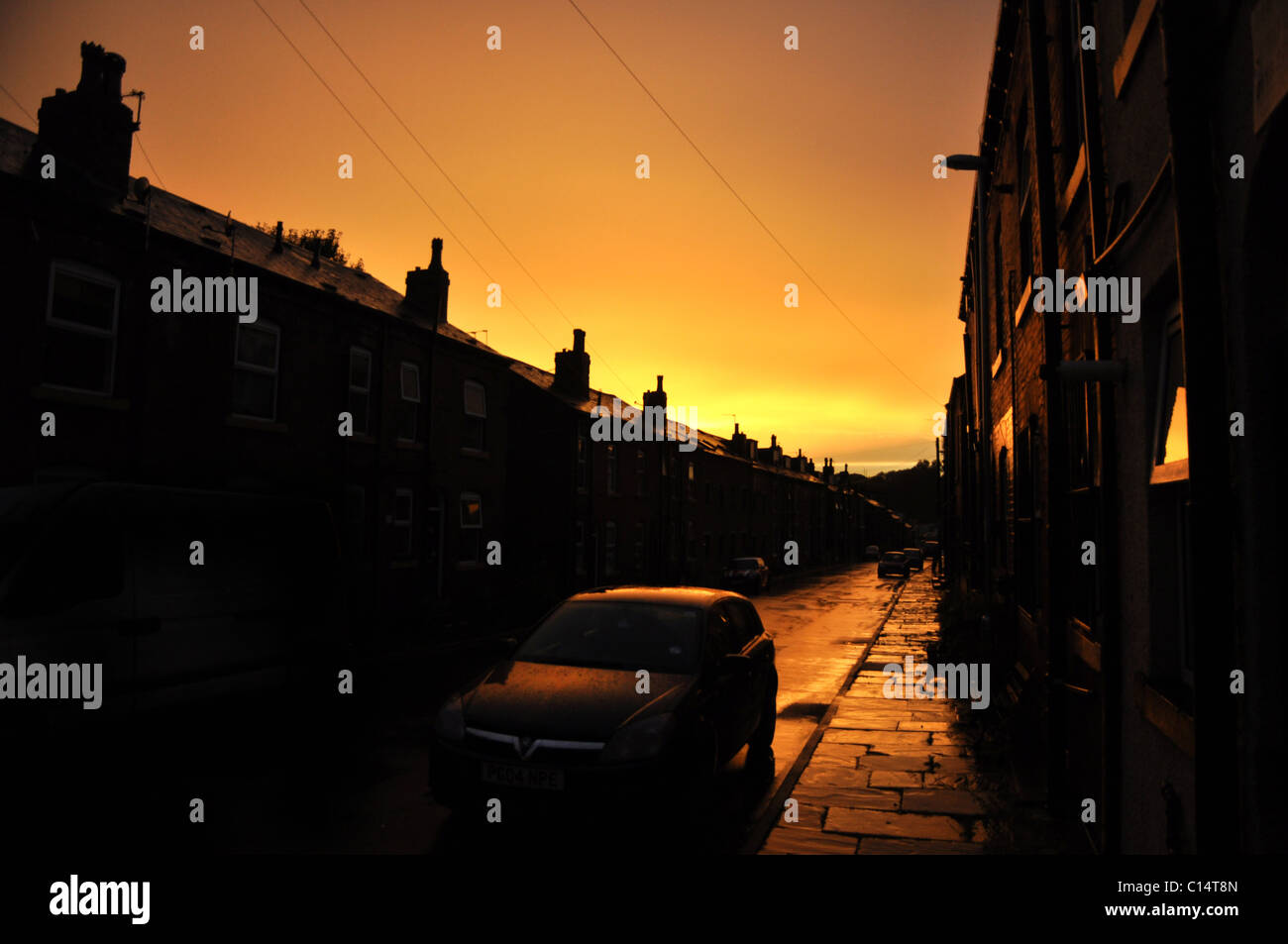 sunset over victorian terrace houses in Leeds, West Yorkshire Stock ...