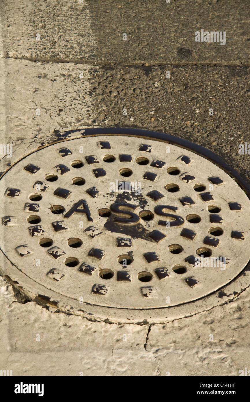 Humorous manhole cover, Downtown Anacortes, Washington State Stock ...