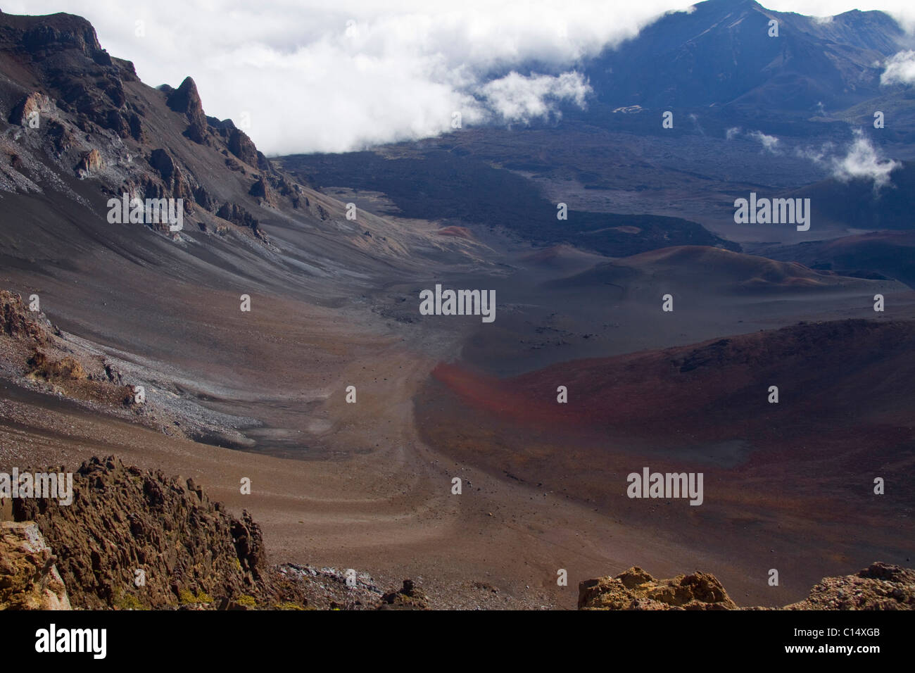 View looking down from the 10,000 foot Haleakala volcano on Maui into ...