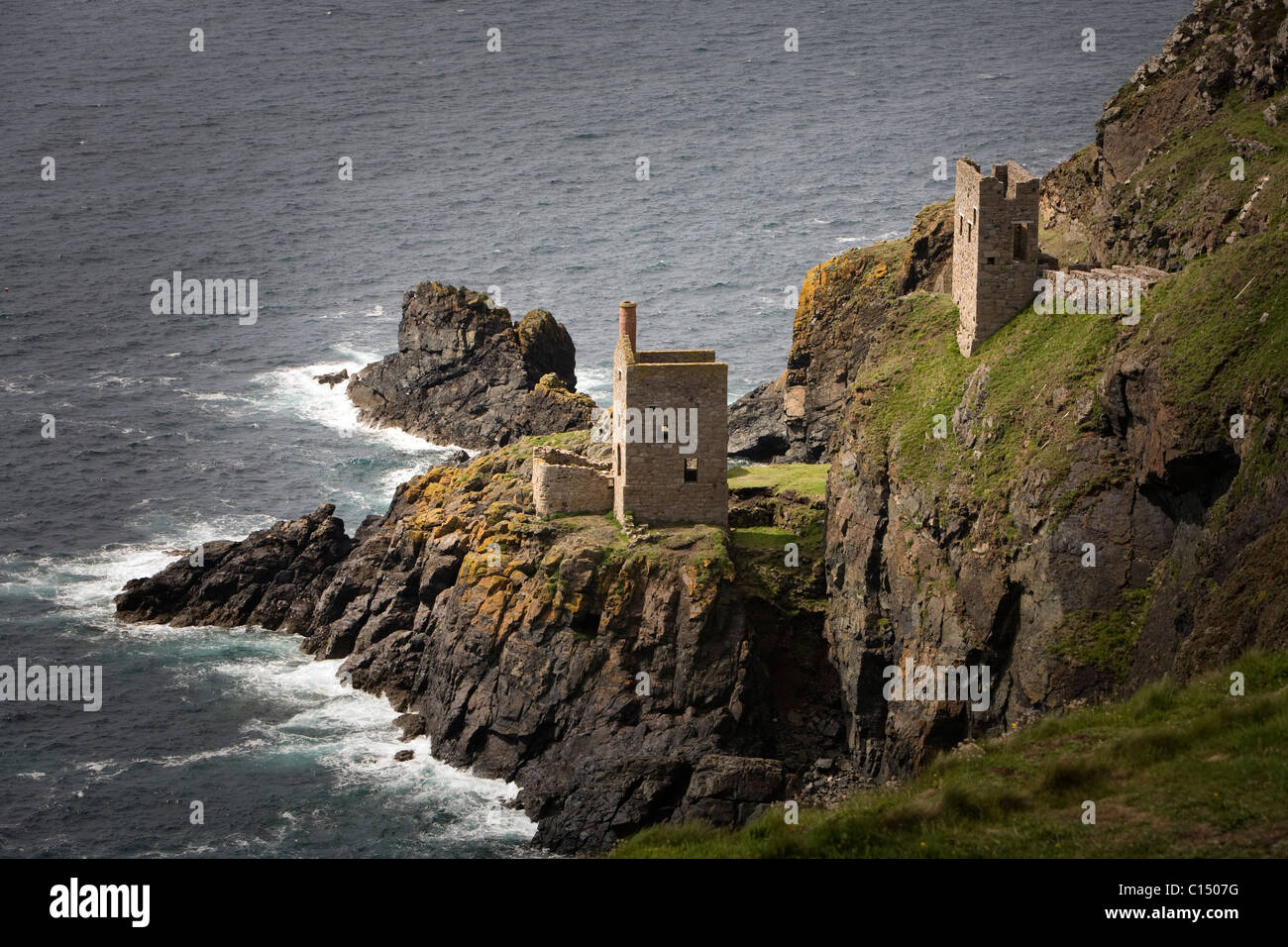 Botallack Crowns Mine engine houses on the cliffs near Lands End ...