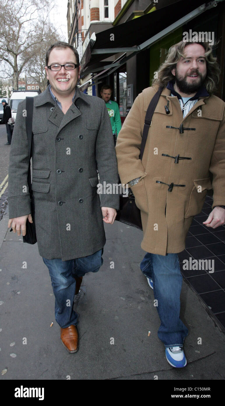 Justin Lee Collins and Alan Carr walking through Soho London, England ...