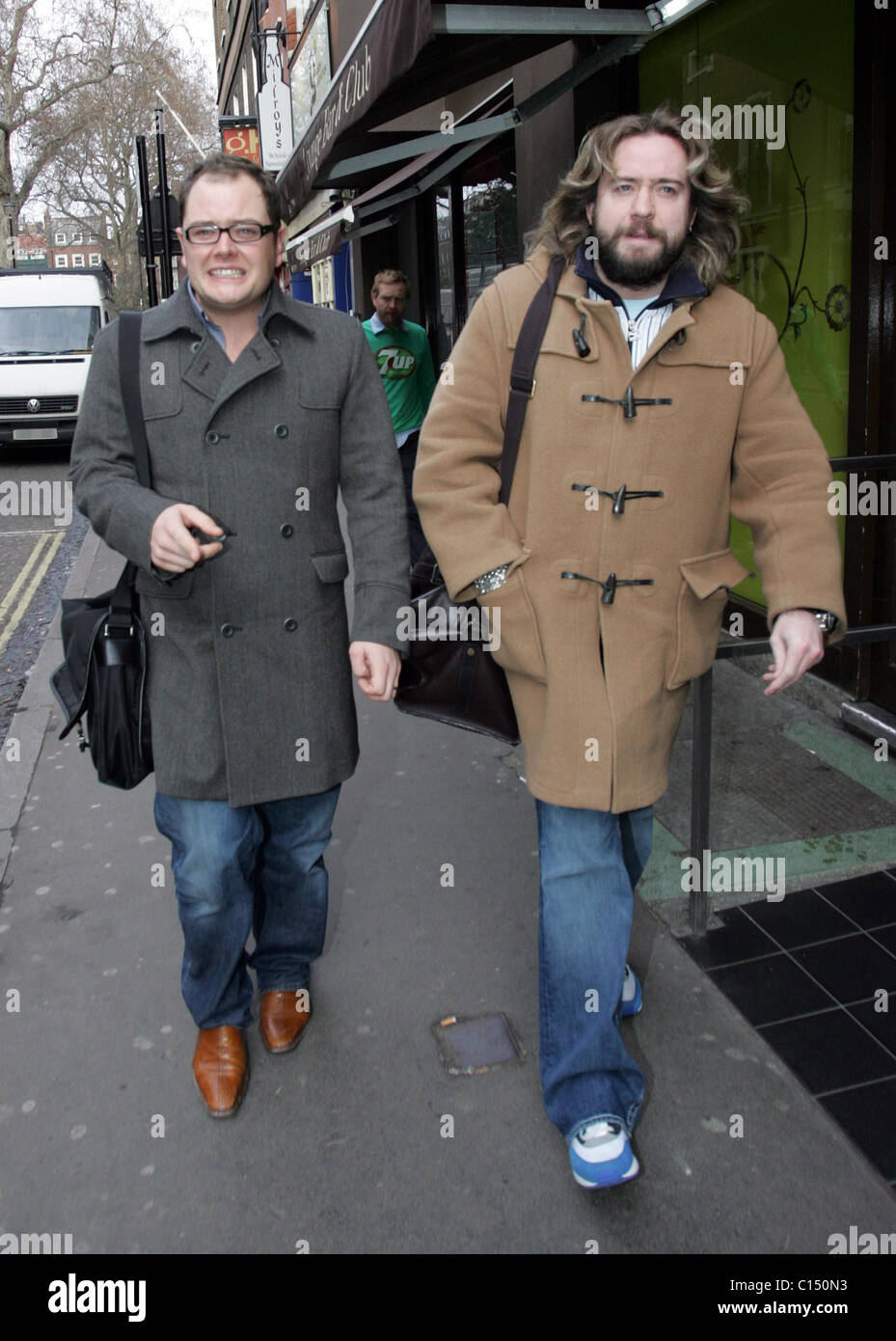 Justin Lee Collins and Alan Carr walking through Soho London, England ...