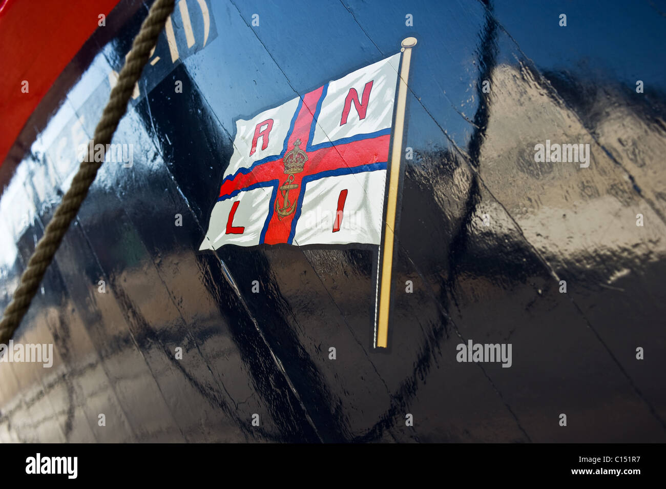The RNLI flag painted on the hull of a lifeboat at the Chatham Historic ...