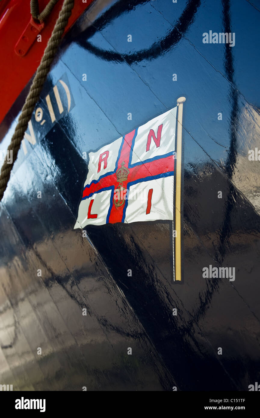The RNLI flag painted on the hull of a lifeboat at the Chatham Historic ...