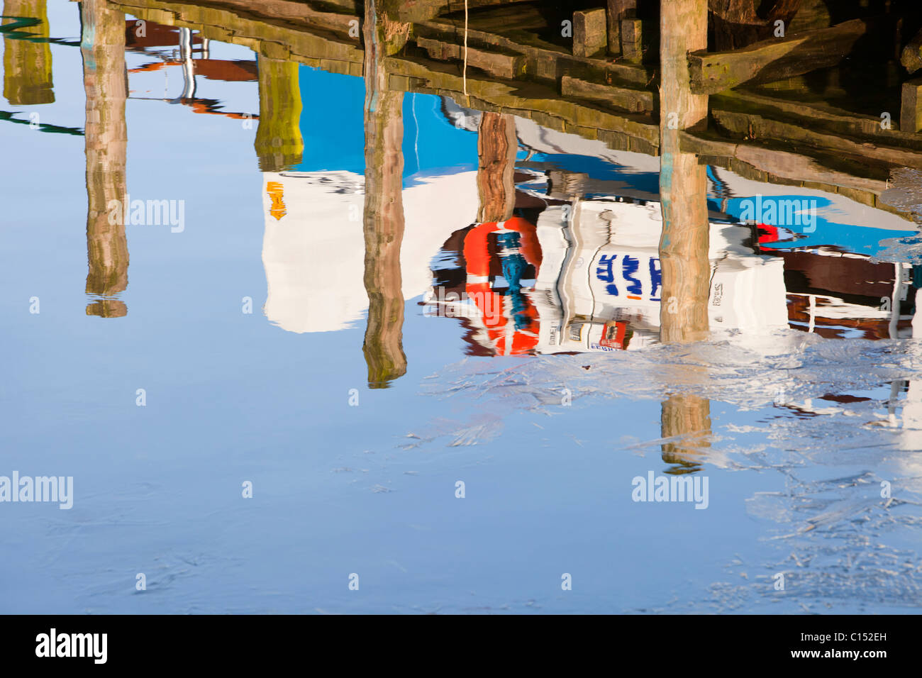 A ferry boat reflected in Lake Windermere, Lake District, UK Stock ...