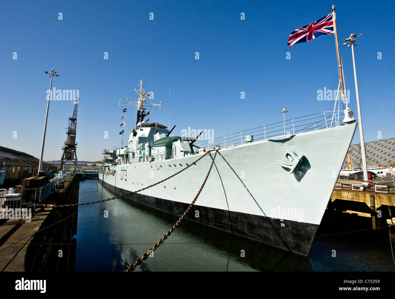 HMS Cavalier (D73) in her dock at Chatham Historic Dockyard in Kent ...