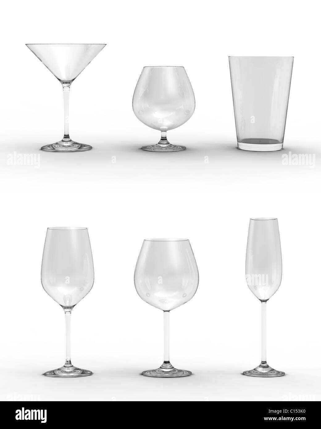 Collection of six different glasses on white background Stock Photo - Alamy