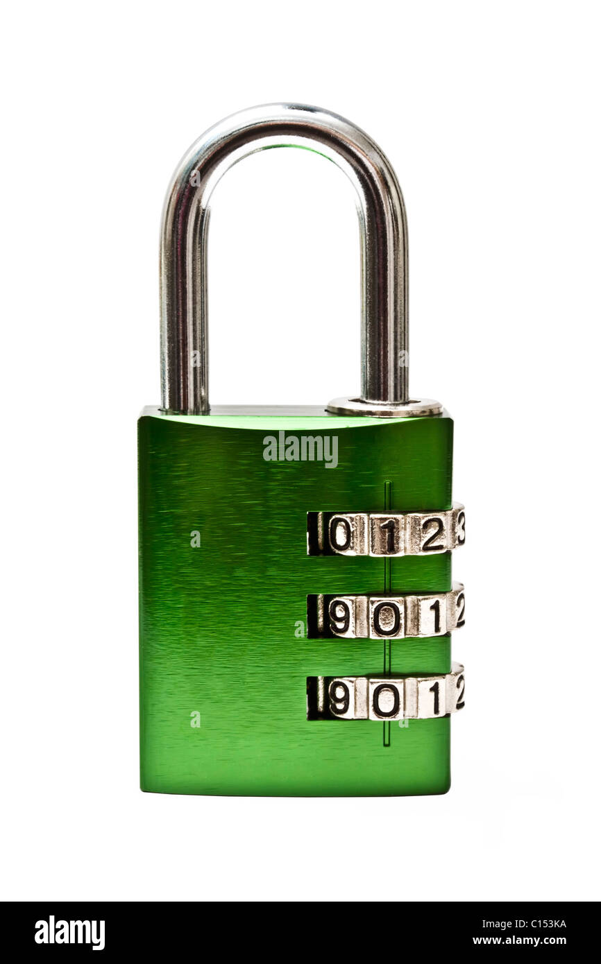 Green combination lock isolated on white background Stock Photo - Alamy