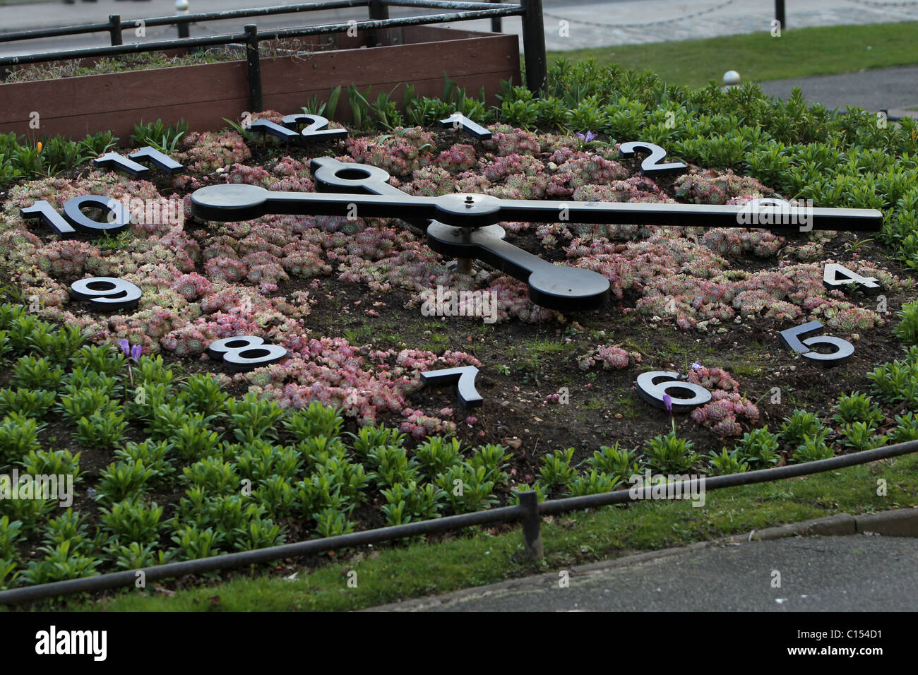 A clock as part of a flower bed in Hove, East Sussex, UK Stock Photo ...