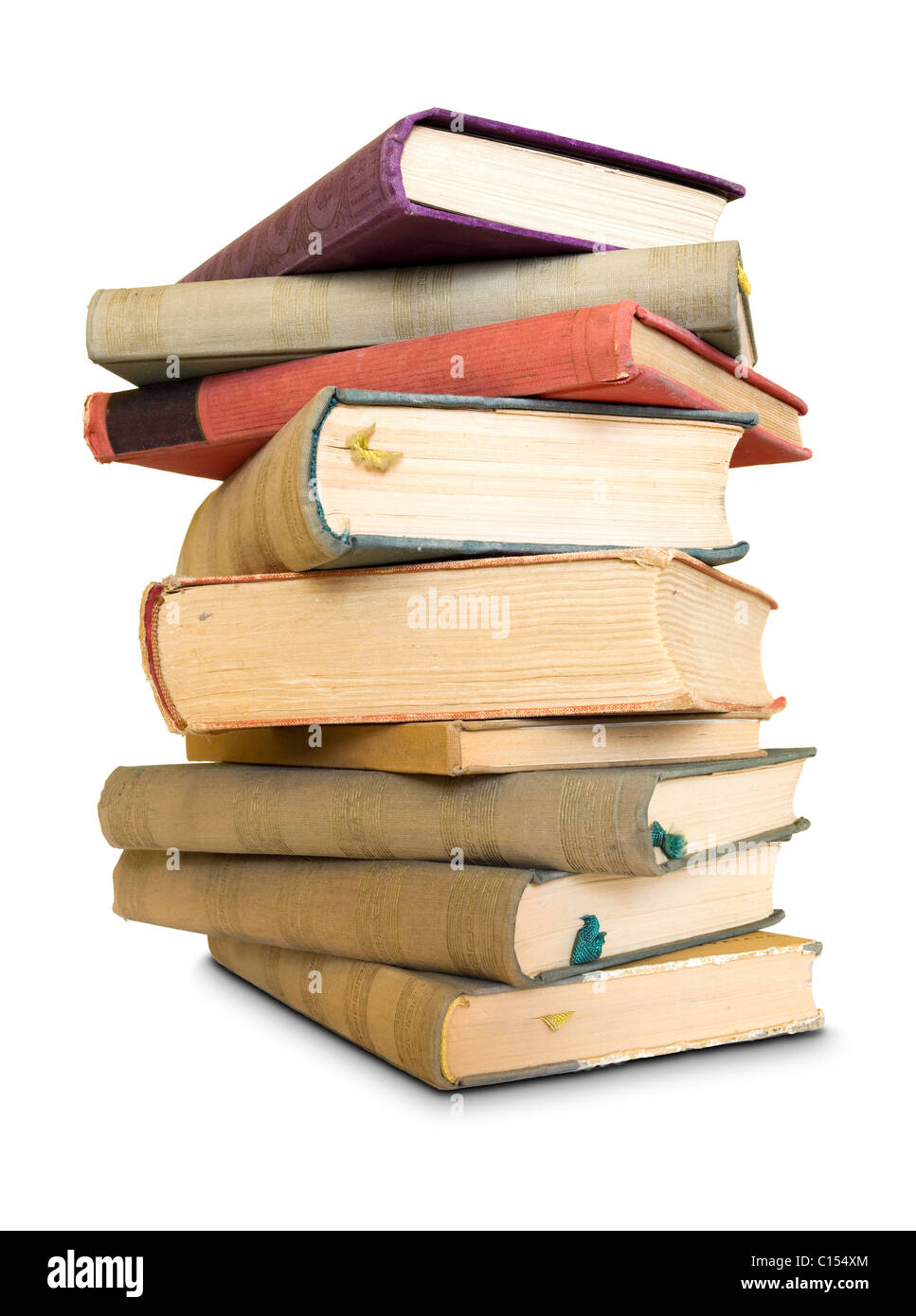 A lot to read, large pile of old books, isolated over white background ...