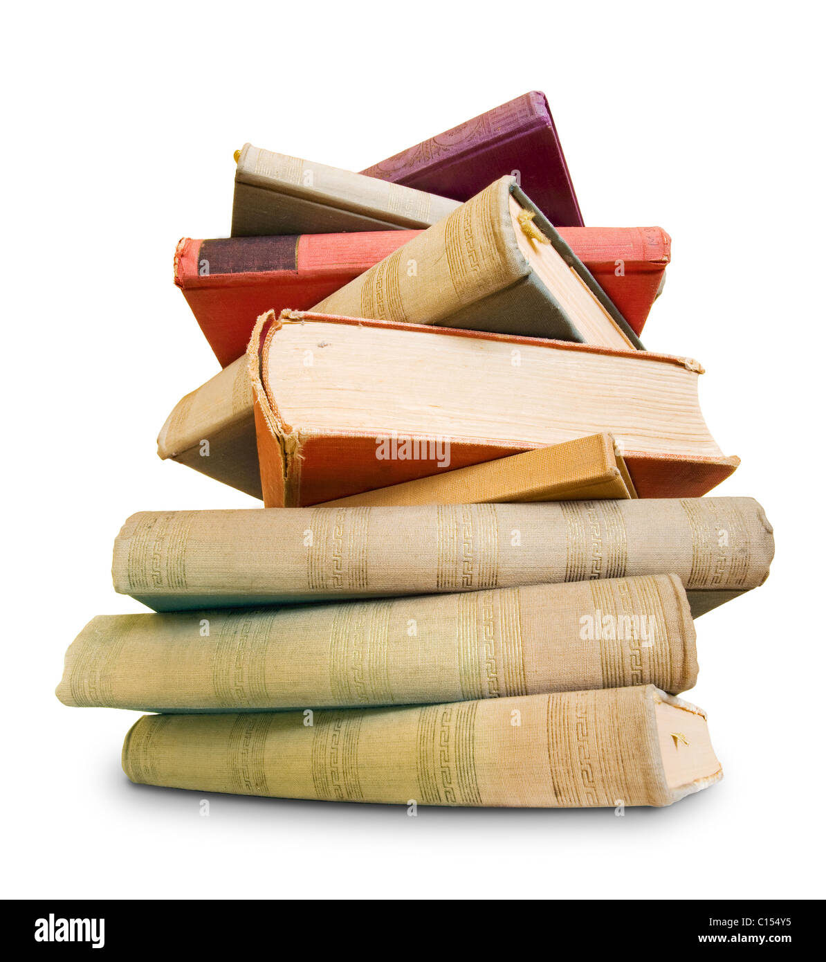 A lot to read, large pile of old books, isolated over white background ...