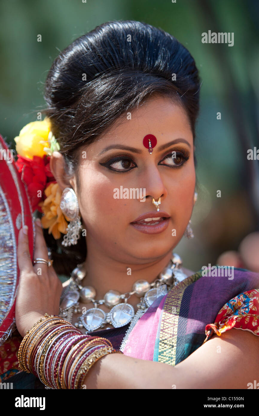 Female dancer in Baishakhi Mela Bangla festival in London's Brick Lane ...