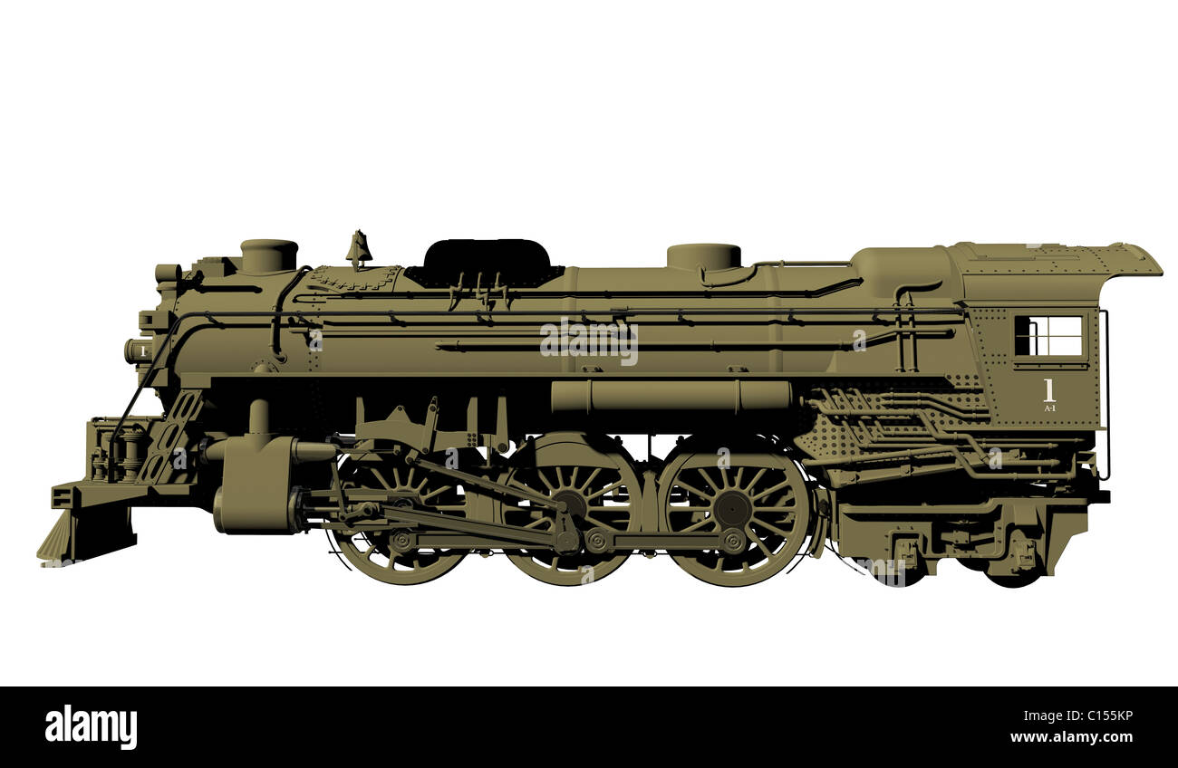 Side view of an old steel locomotive or lead train model, isolated ...