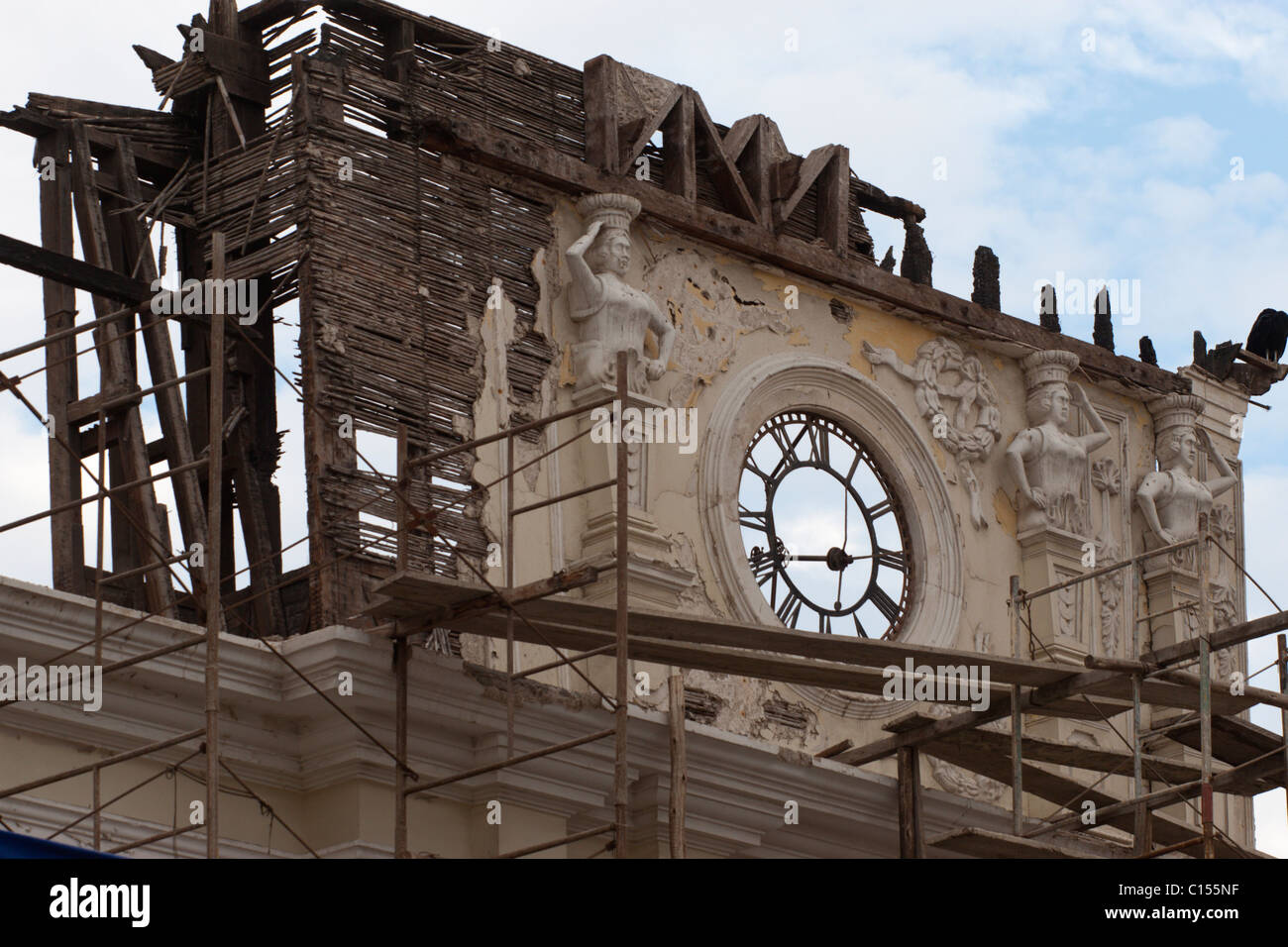 Chiclayo Peru dilapidated building facade clock broken historic old ...