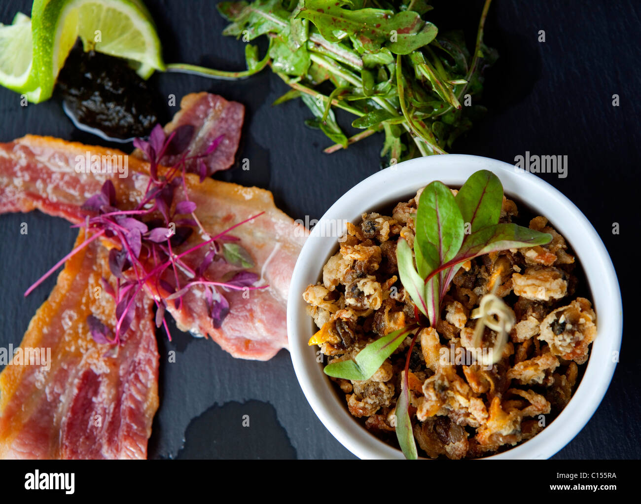 Starter Crispy cockles and laverbread salad dressed with a lemon ...