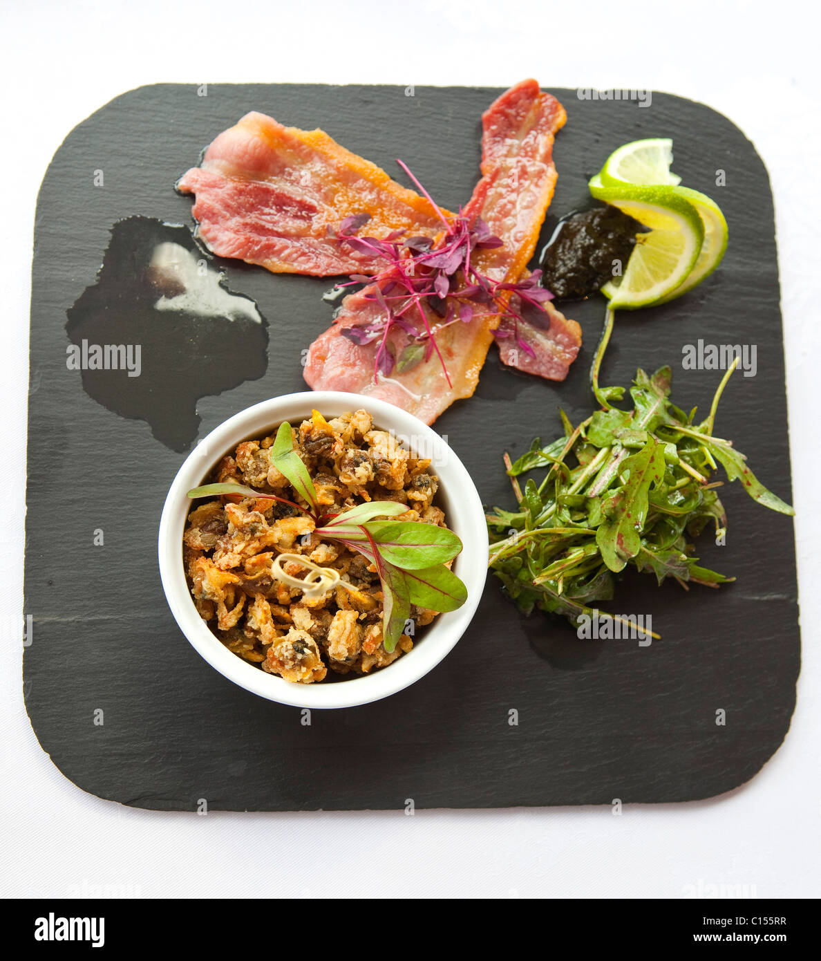 Starter Crispy cockles and laverbread salad dressed with a lemon ...