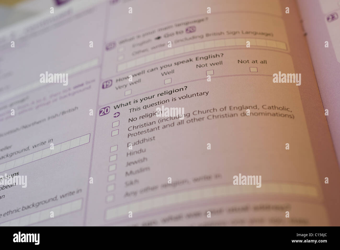 A close-up view of a question within the 2011 UK Census questionnaire ...
