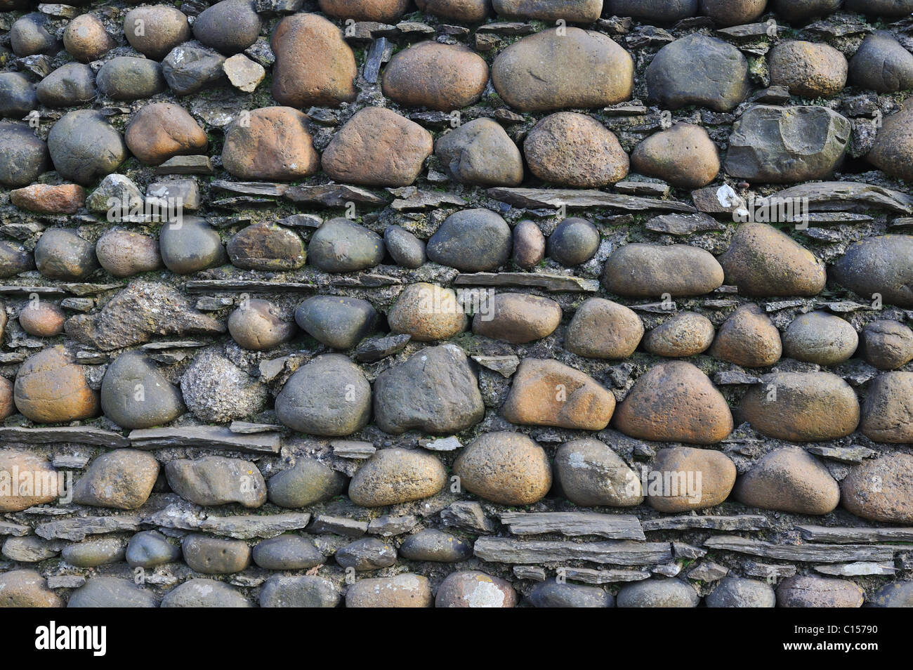 Stone wall built from beach stones, Silecroft Cumbria Stock Photo - Alamy