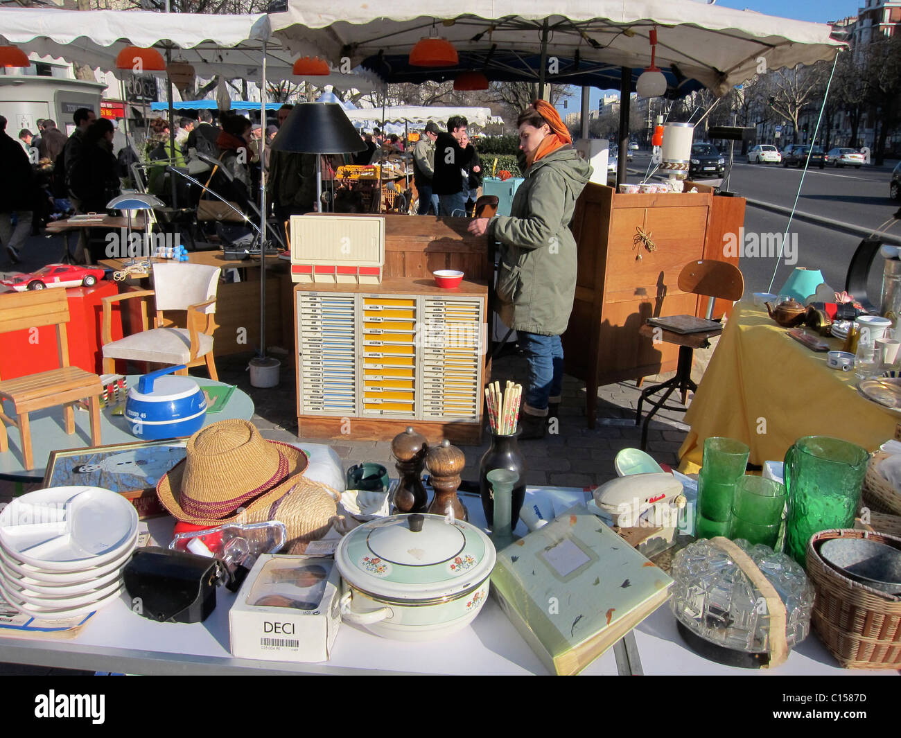 Paris, France, People Shopping in French Flea Market, Cheap Kick-Knacks ...