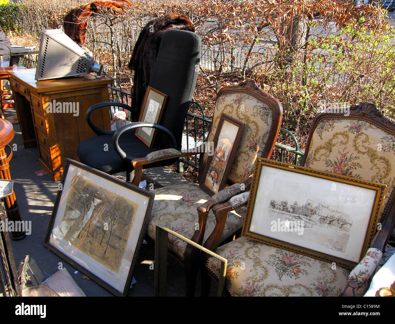 Paris, France, Shopping in French Flea Market, Antiques selling ...