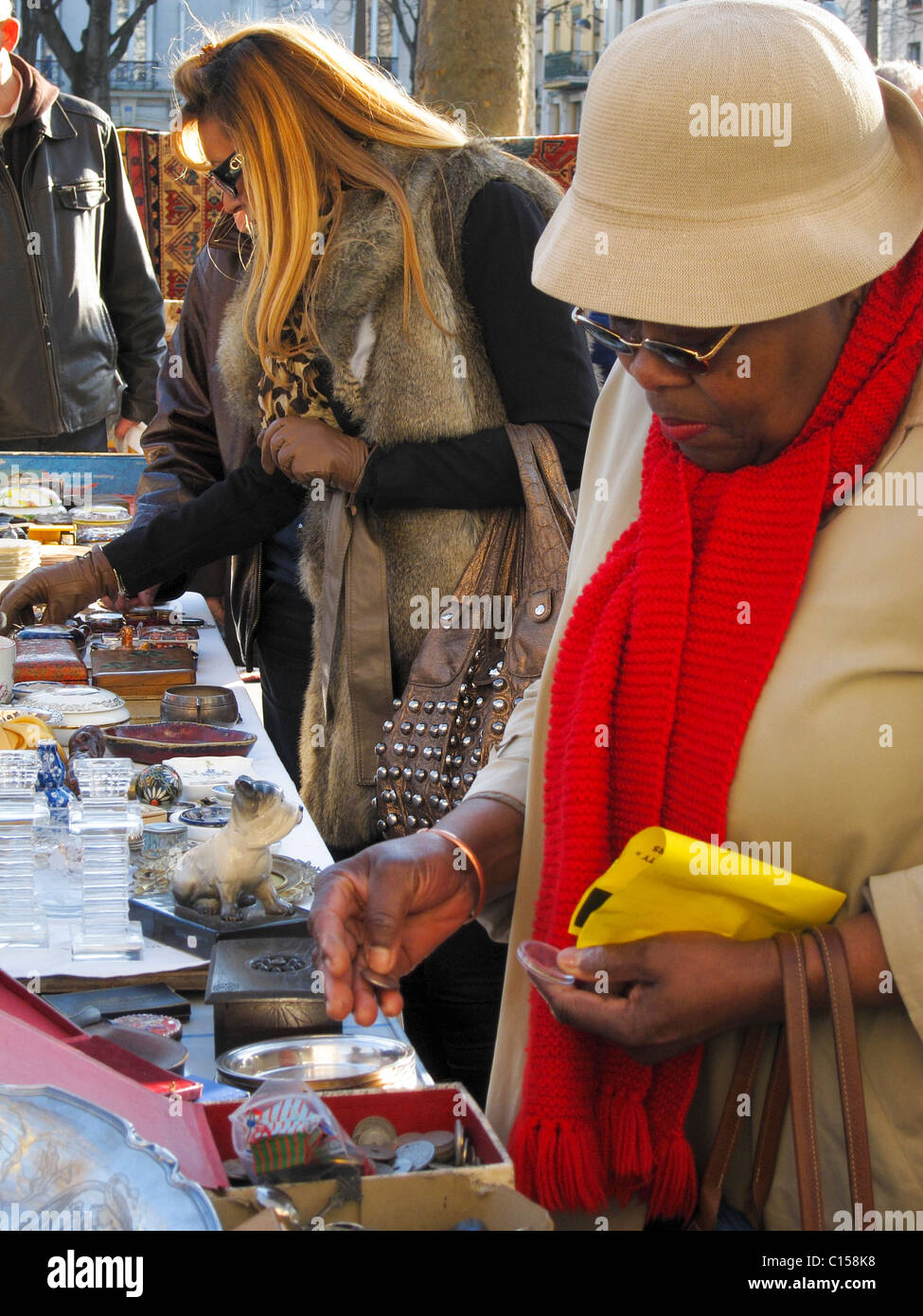 Paris, France, Small Crowd People, Women Shopping in French Flea Market ...