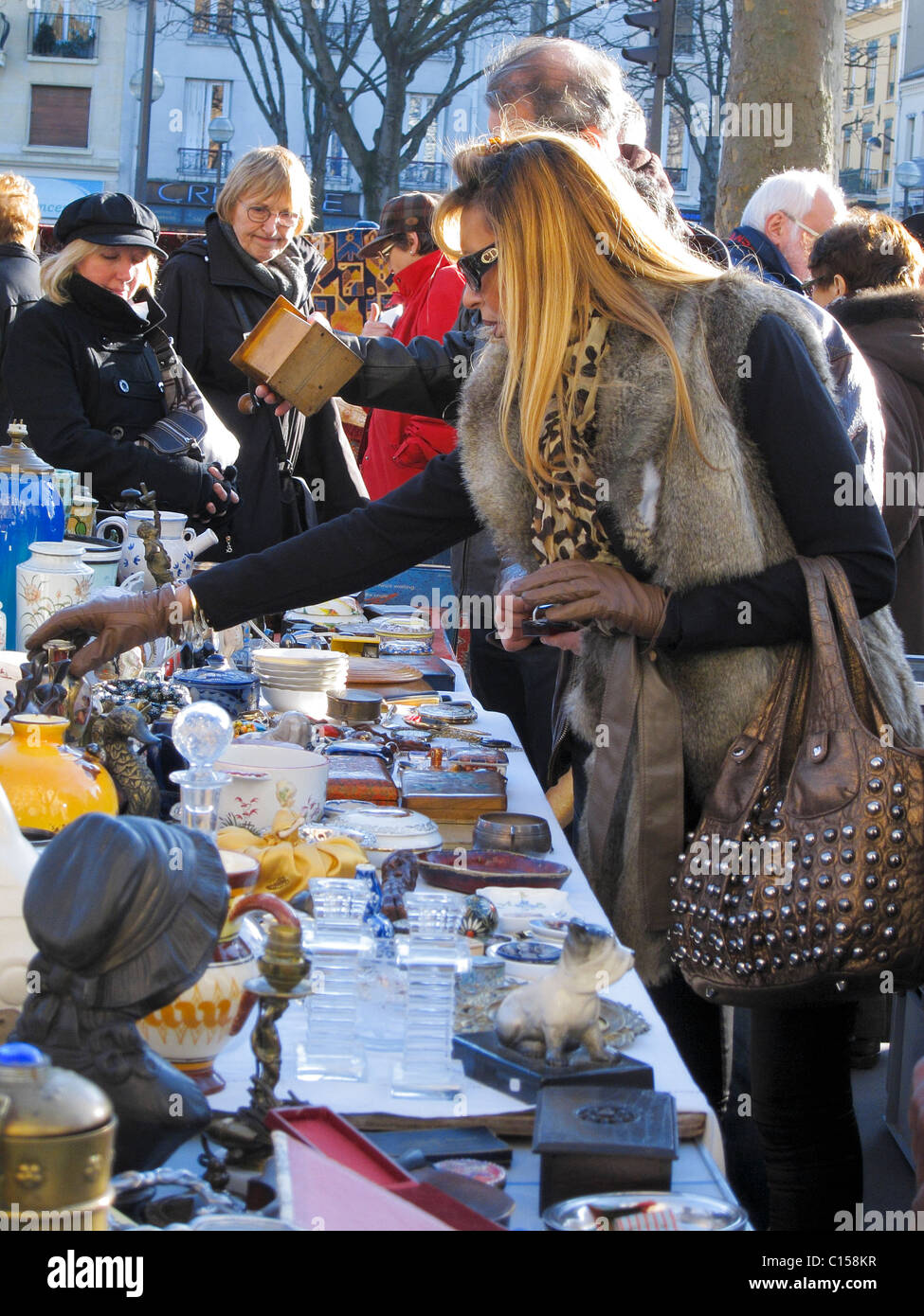 Paris, France, Crowd of Women Shopper, Shopping in French Flea Market ...