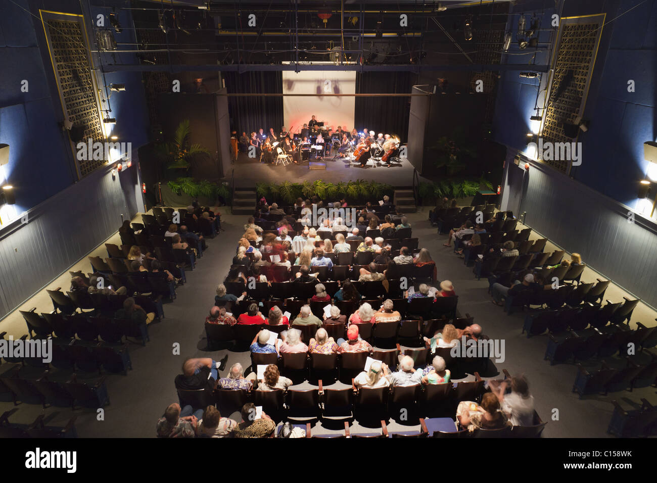 High angle view of Chamber Orchestra of Hawaii (MR) on stage of Aloha ...