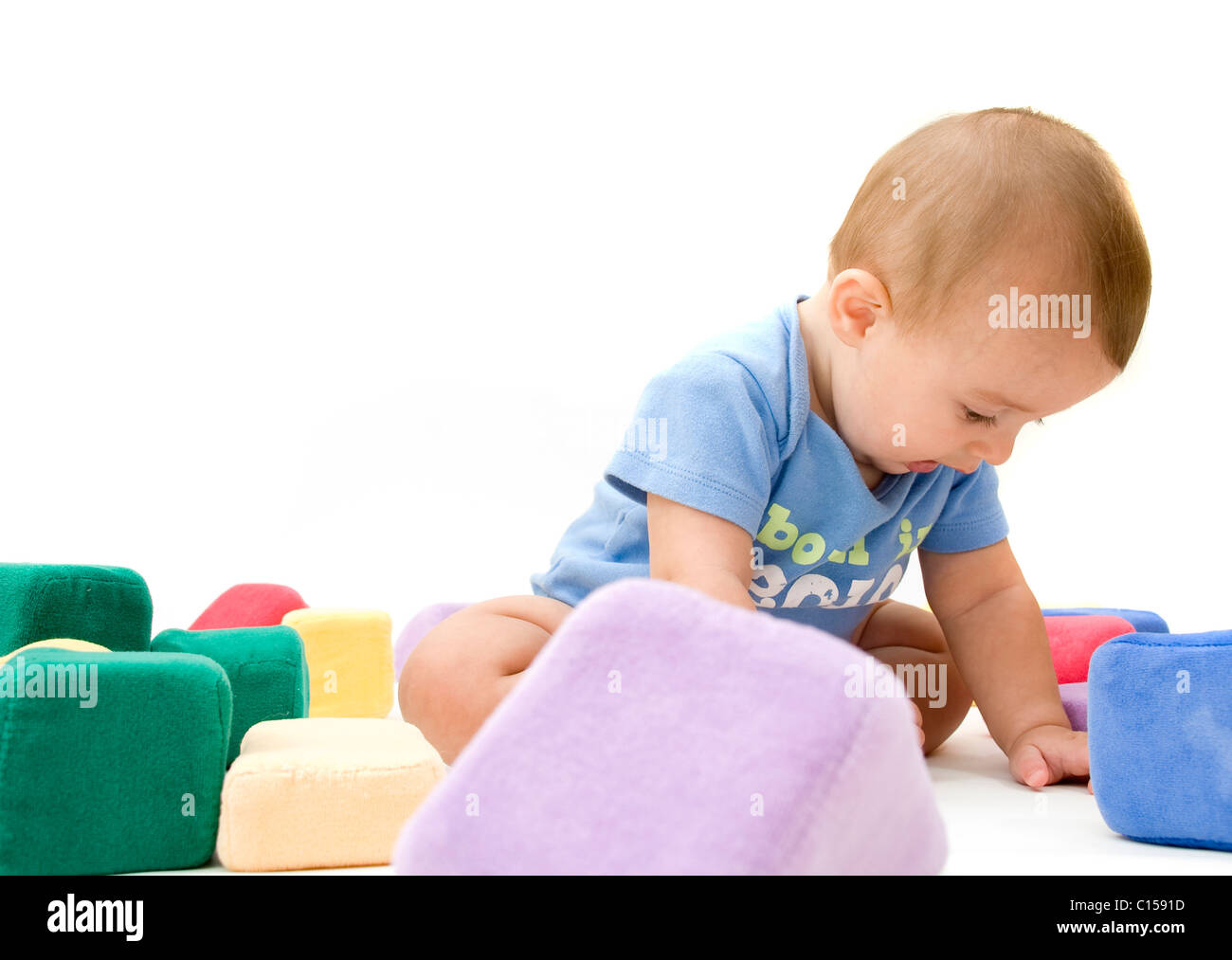 Baby Playing with Blocks, Isolated on White Background Stock Photo - Alamy