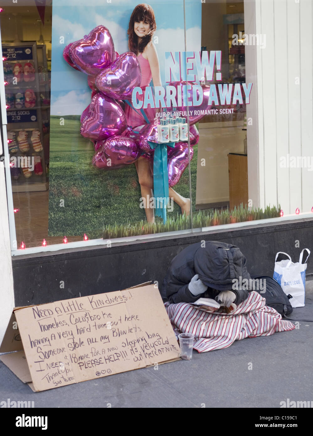 Homeless person reads a book while panhandling on 14th Street in New ...