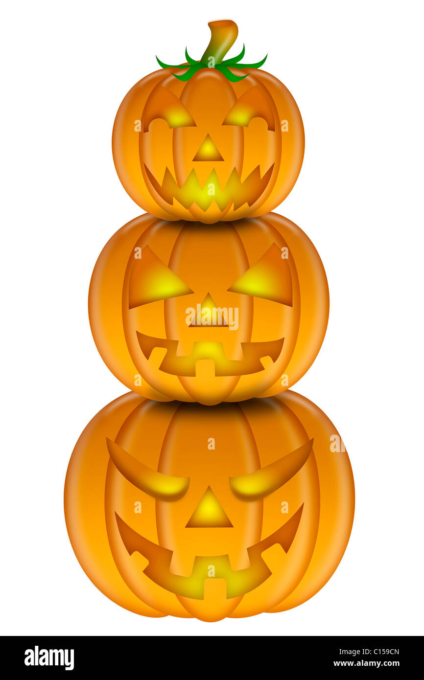 Halloween Stack of Three Carved Pumpkins Illustration Stock Photo - Alamy