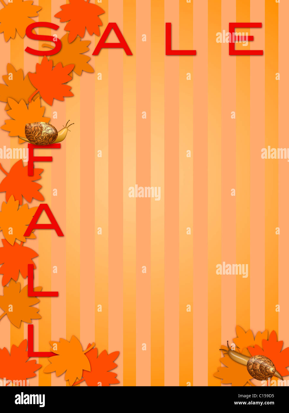 Fall Season Sale Sign with Maple Tree Leaves and Snails Illustration ...