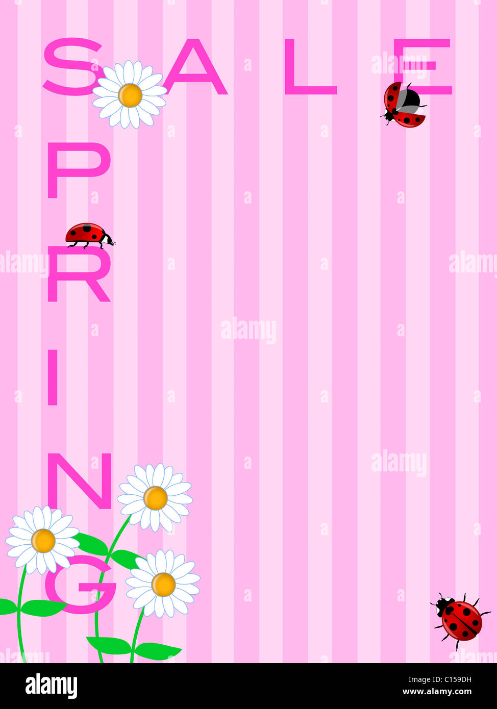 Spring Season Sale Sign with Daisies Flowers and Ladybugs Illustration ...