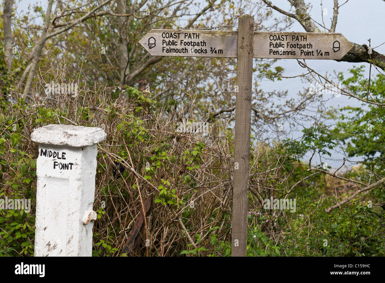 Middle Point on the Coast Path. The marked middle point between ...