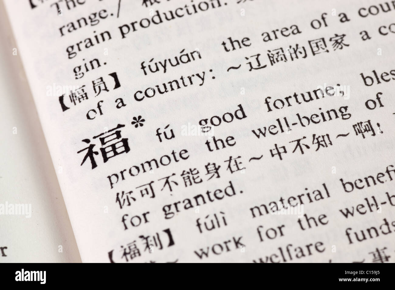 Good fortune written in Chinese in a Chinese-English translation ...