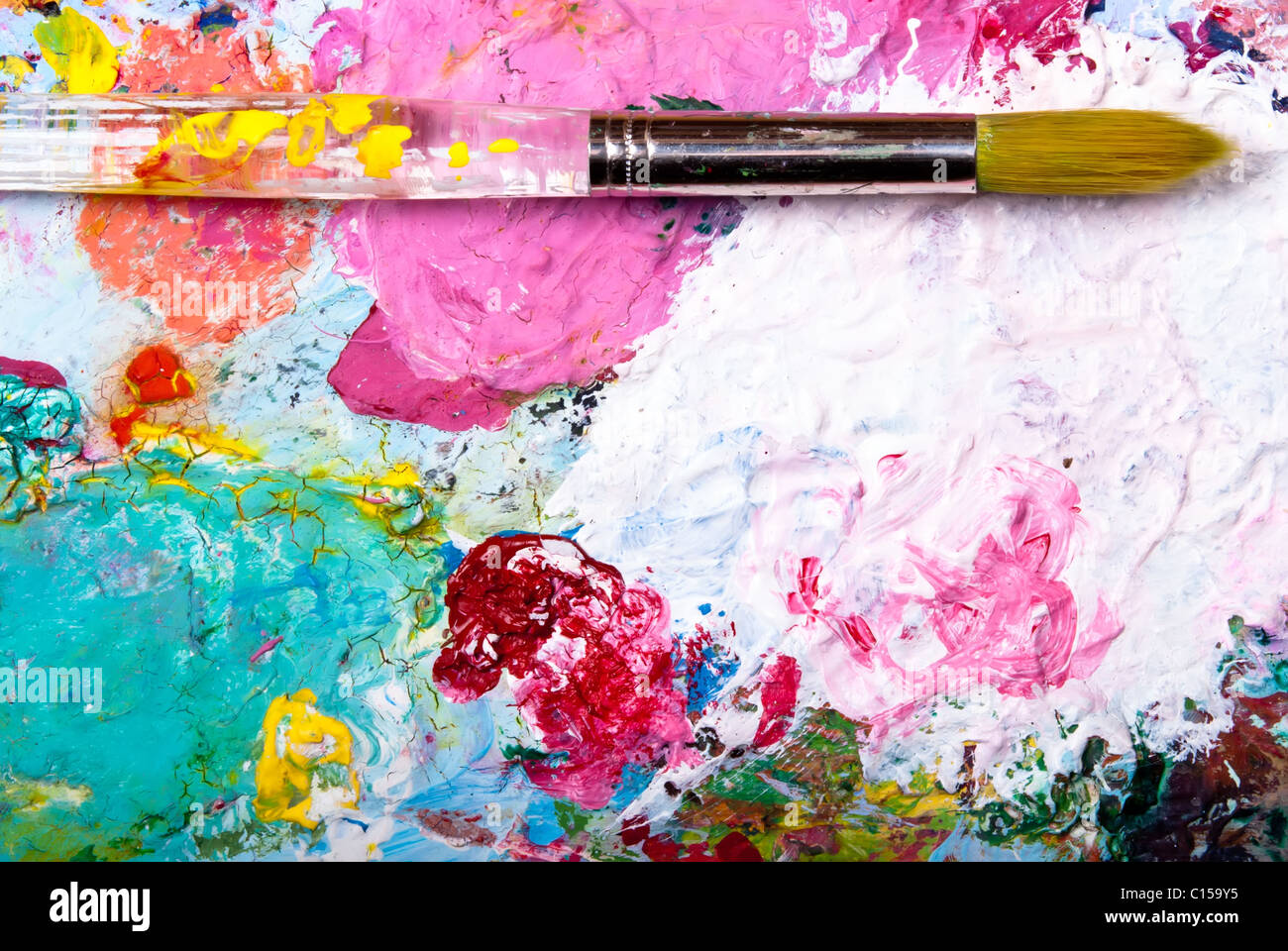 colorful color mixing palette with brush and text space below Stock ...