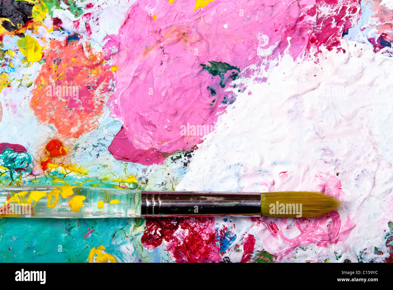 colorful color mixing palette with brush and text at top Stock Photo ...