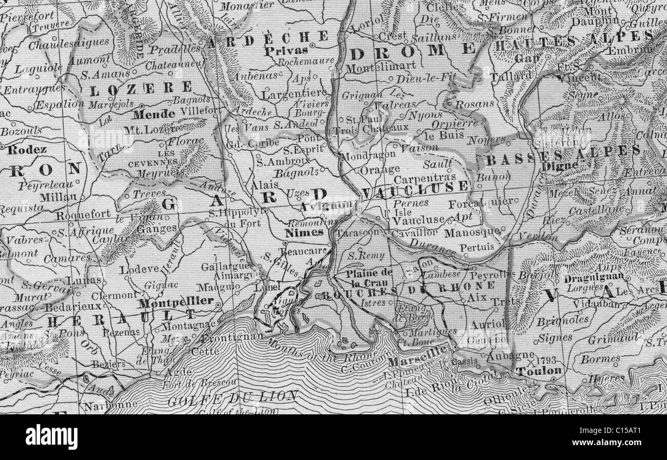 Old map of Provence from original geography textbook, 1884 Stock Photo ...