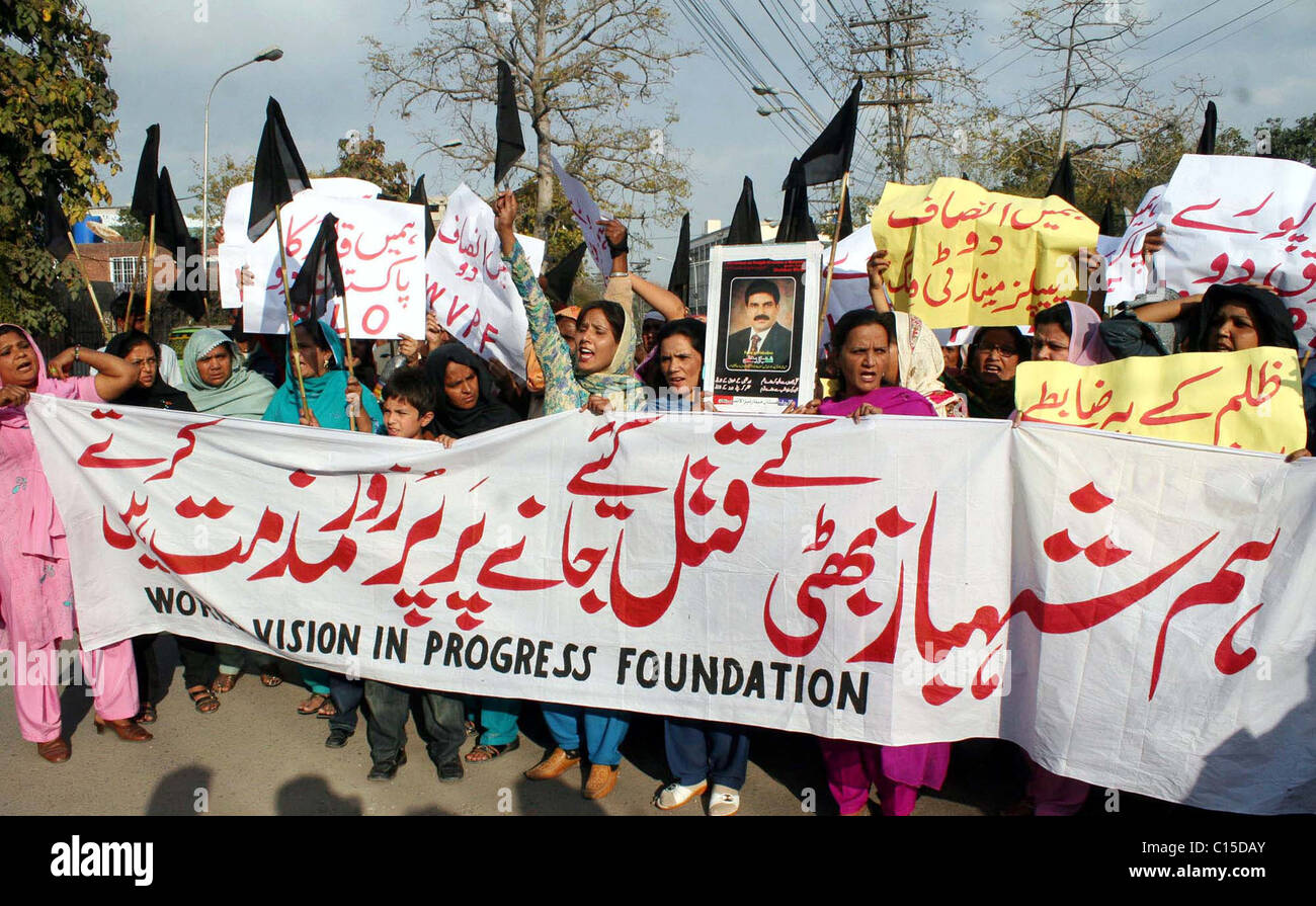 Activists of World Vision in Progress Foundation (WVPF) chant slogans a ...