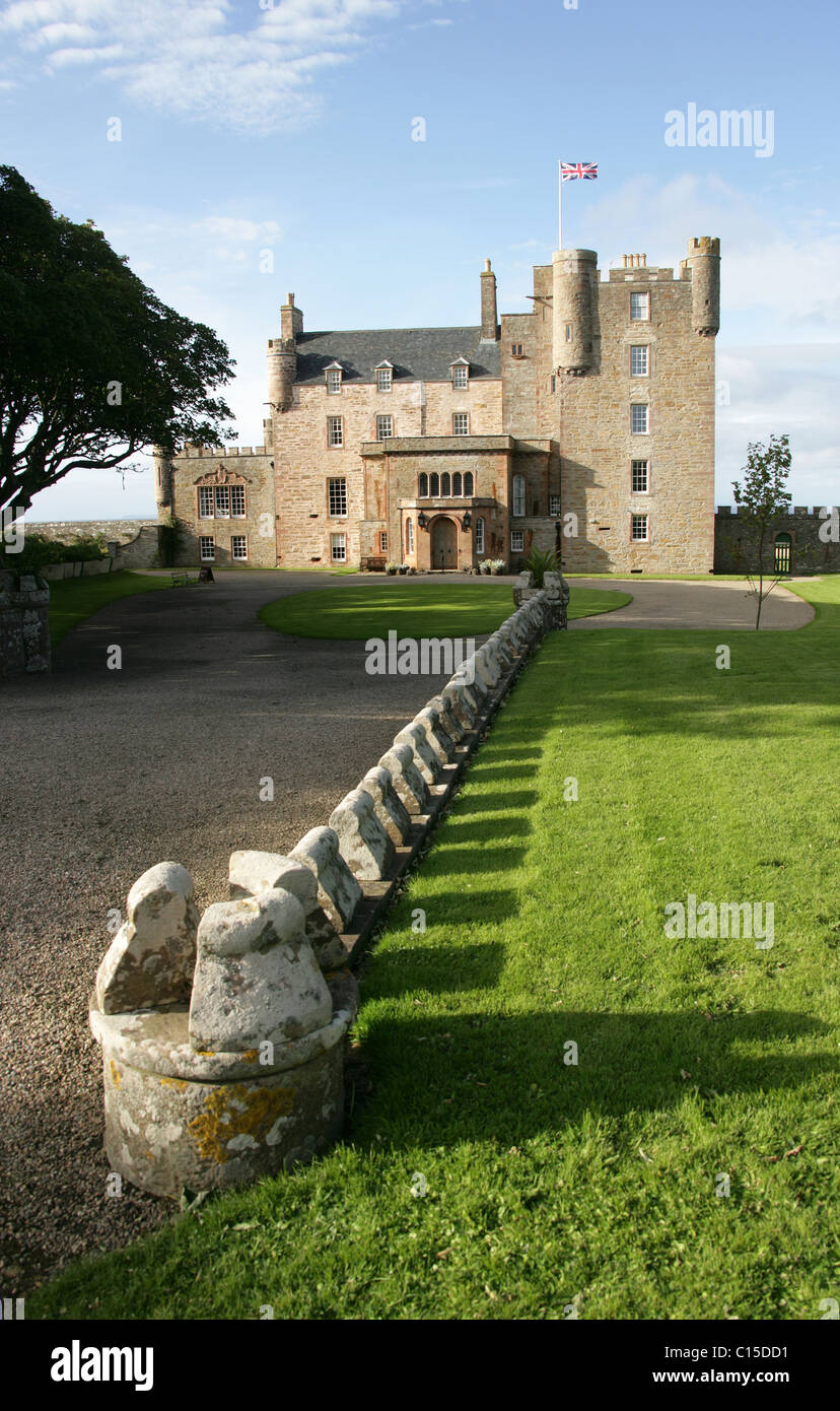 Village of Mey, Scotland. South façade and main entrance to the Castle ...