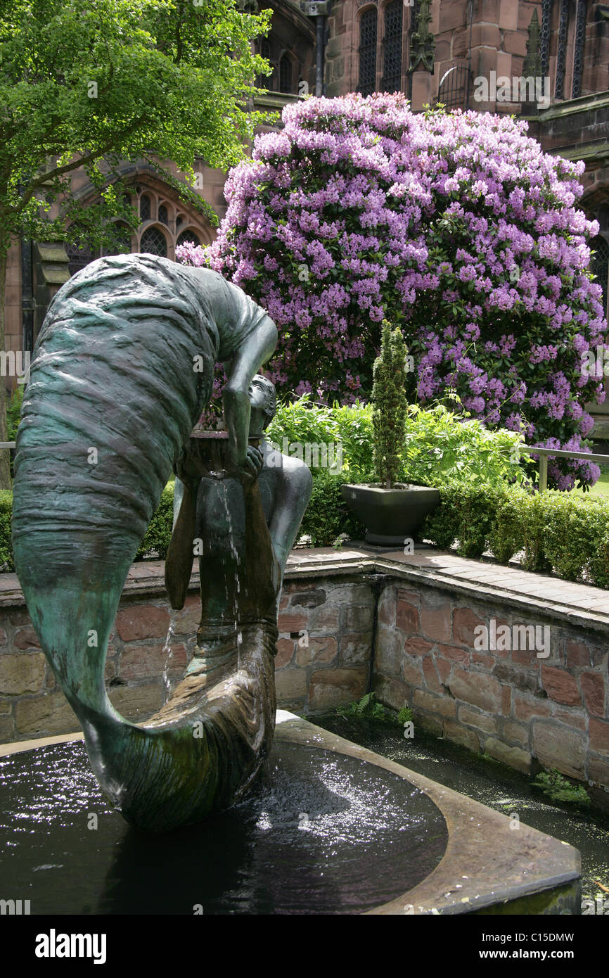 City of Chester, England. Late spring view of the Water of Life bronze ...