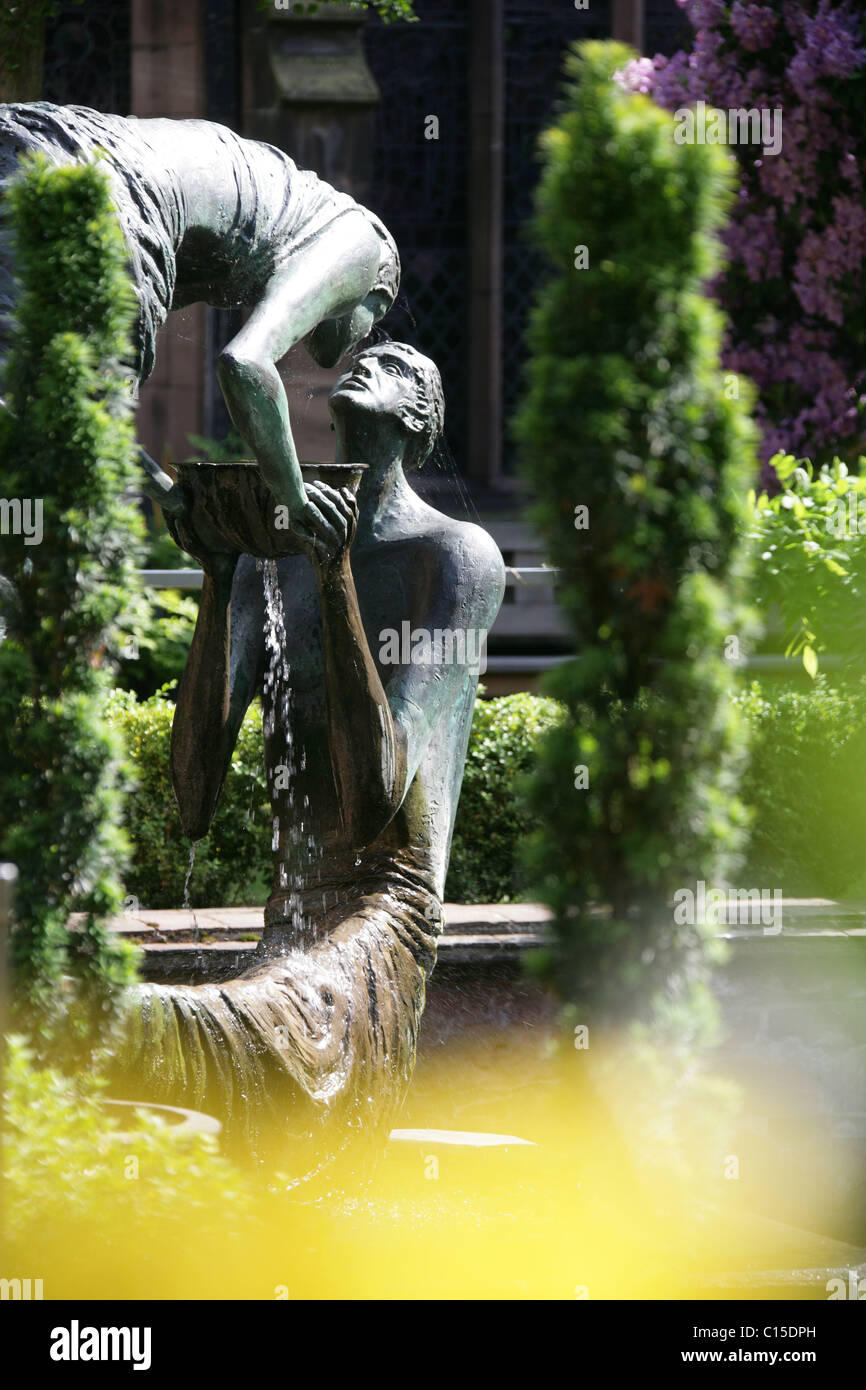 City of Chester, England. Late spring view of the Water of Life bronze ...