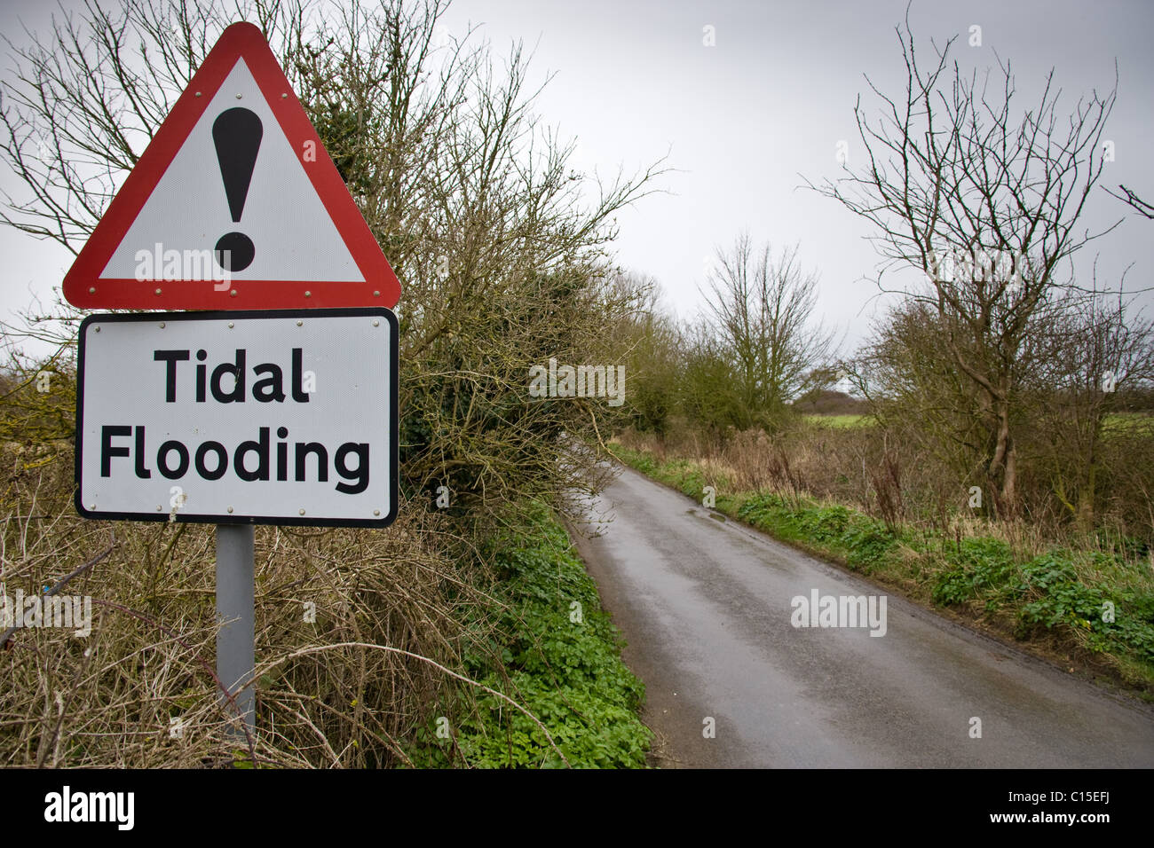Tidal Flooding warning sign on the North Norfolk Coast Stock Photo - Alamy