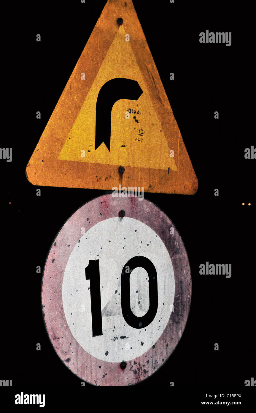 road signs at night Stock Photo - Alamy