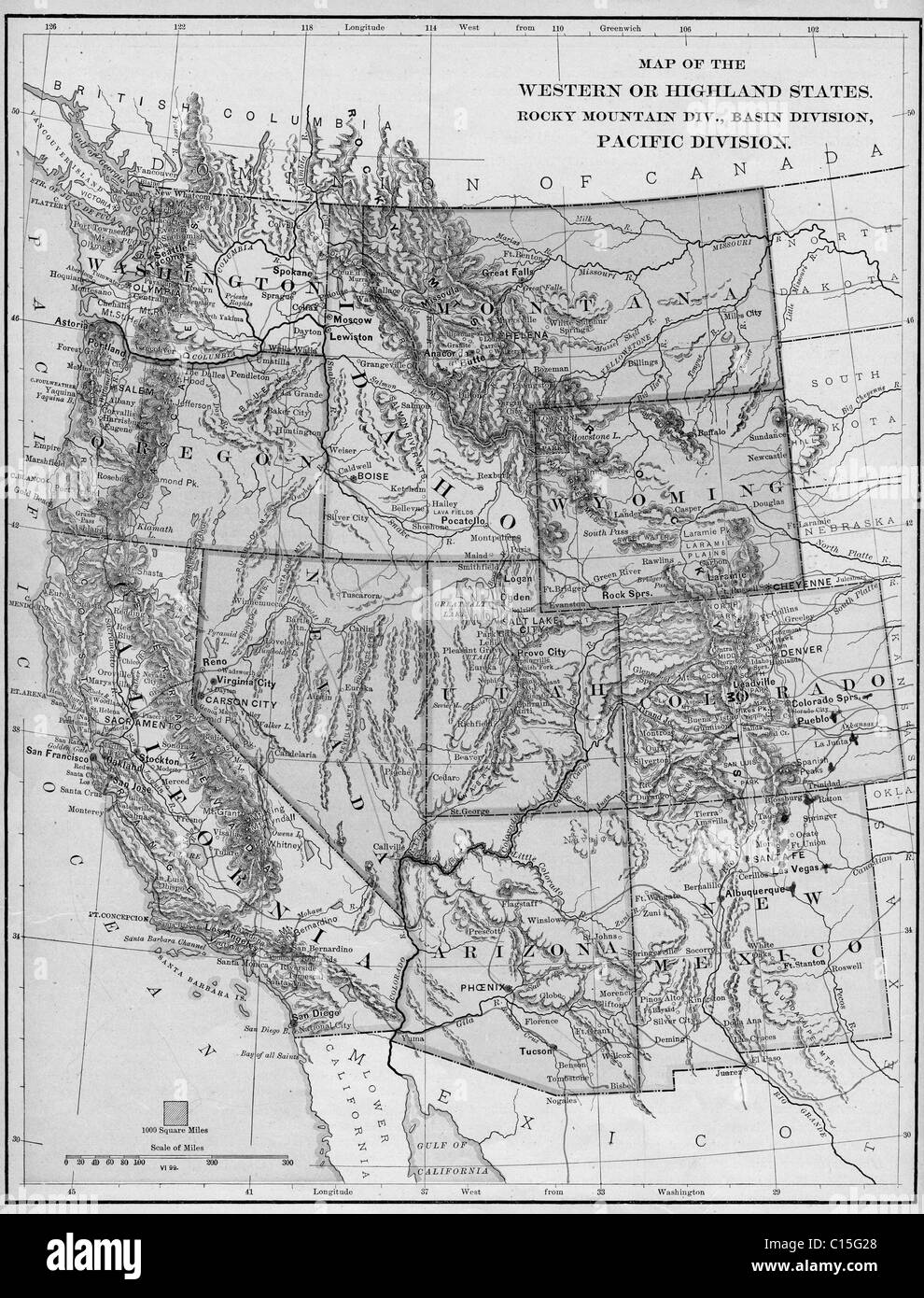 Old map of western United States from original geography textbook, 1884 ...